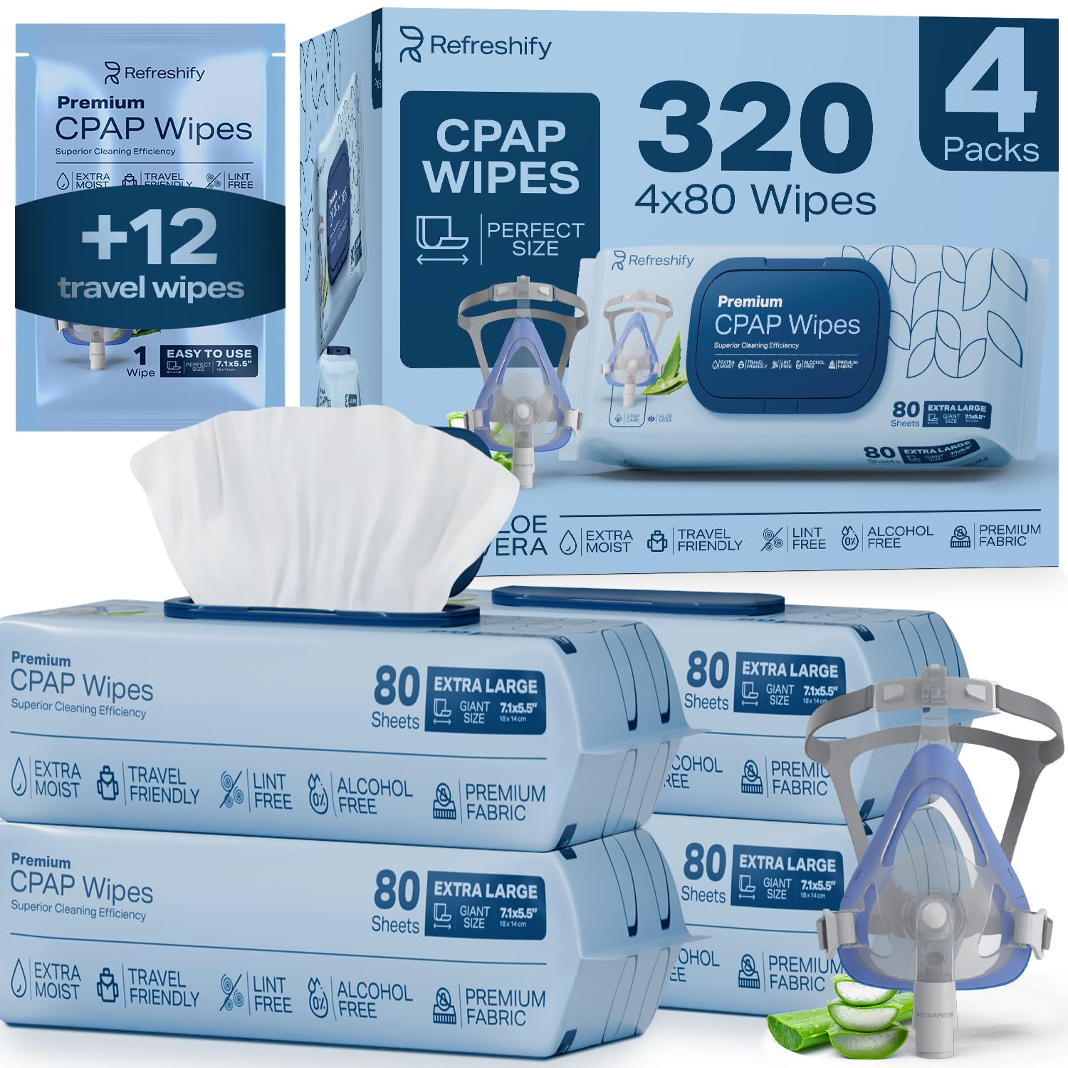 Amazon.com: CPAP Mask Wipes (320 Count) + 8 Travel Wipes - Premium ...