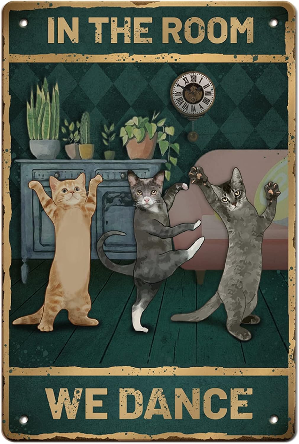 GLOBLELAND Dancing Cats Vintage Metal Tin Sign Plaque Poster Retro Room ...