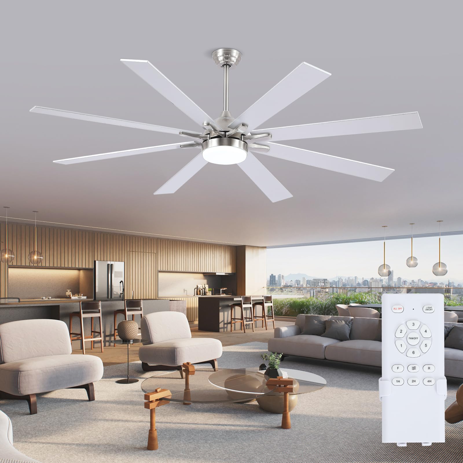 Kviflon 72 Inch Ceiling Fans with Lights and Remote, Modern Indoor ...