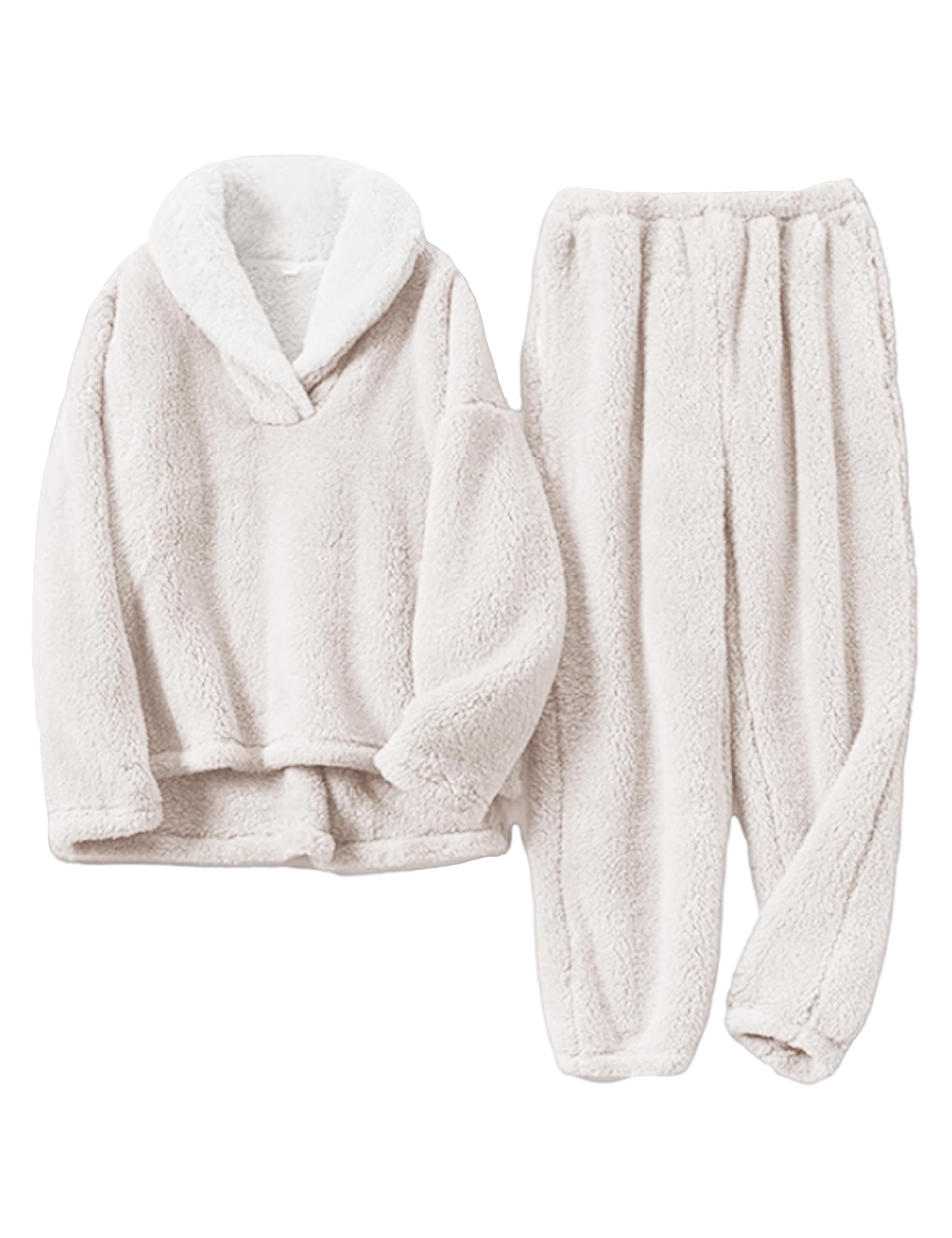 Peaceglad Mens Fluffy Coral Fleece Pajamas Set Pullover Pants Loose ...