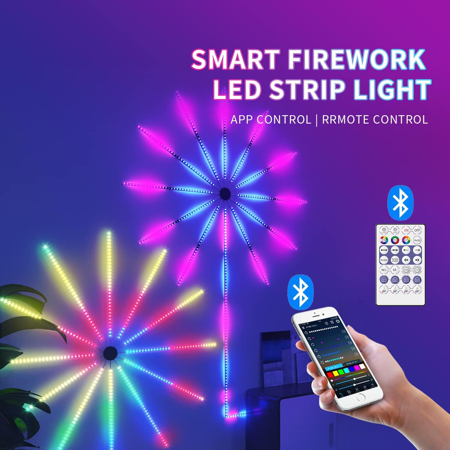 GEYUEYA Home Fireworks LED Strip Lights, 11.81″ Smart RGB Dreamcolor ...