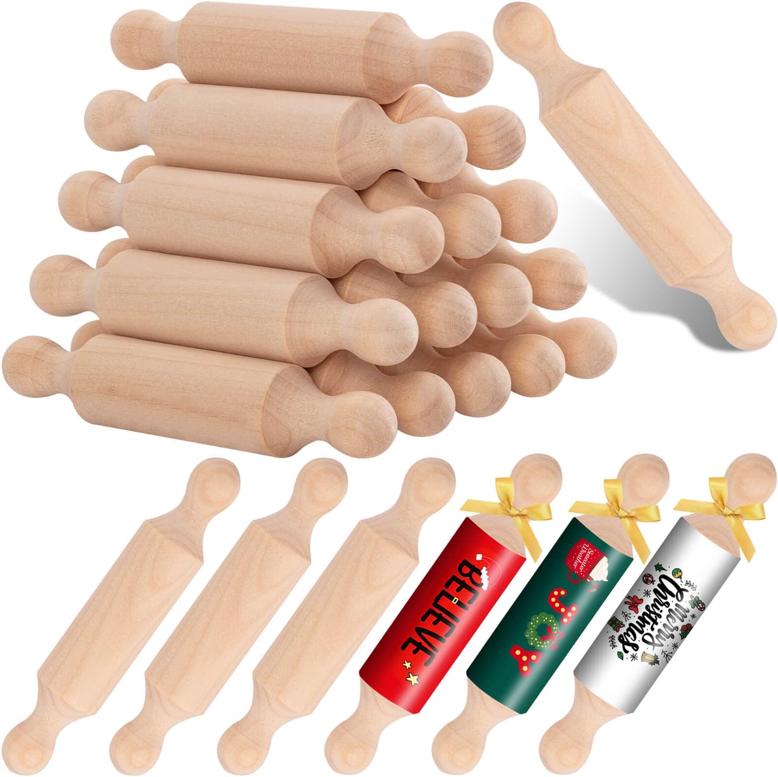 Dasing 15 Pieces Wooden Mini Rolling Pin 6 Inches Mini Dough Roller ...