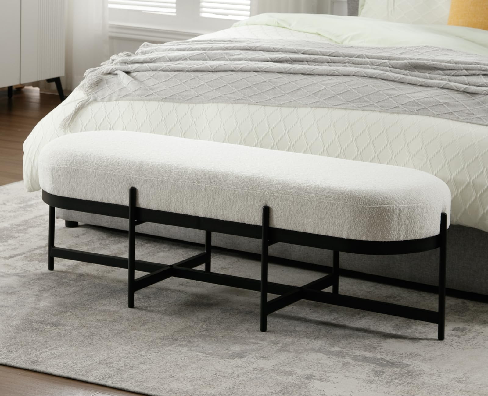 Amazon.com: Guyou 55" Modern Cream End of Bed Bench, Upholstered Long ...