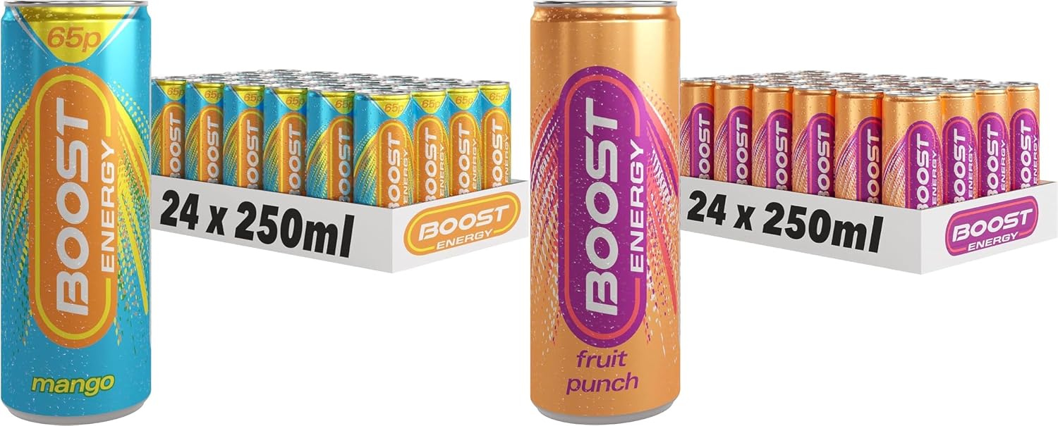 Boost Energy Drink, 250ml x 48 pack, (24 x Mango and 24 x Fruit Punch ...