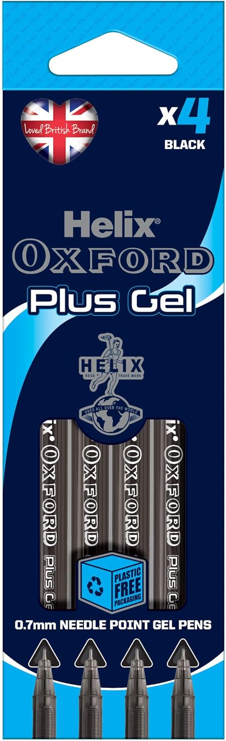 Helix Oxford Plus Gel Pens (x4 Pack Black Ink) with Plastic Free ...