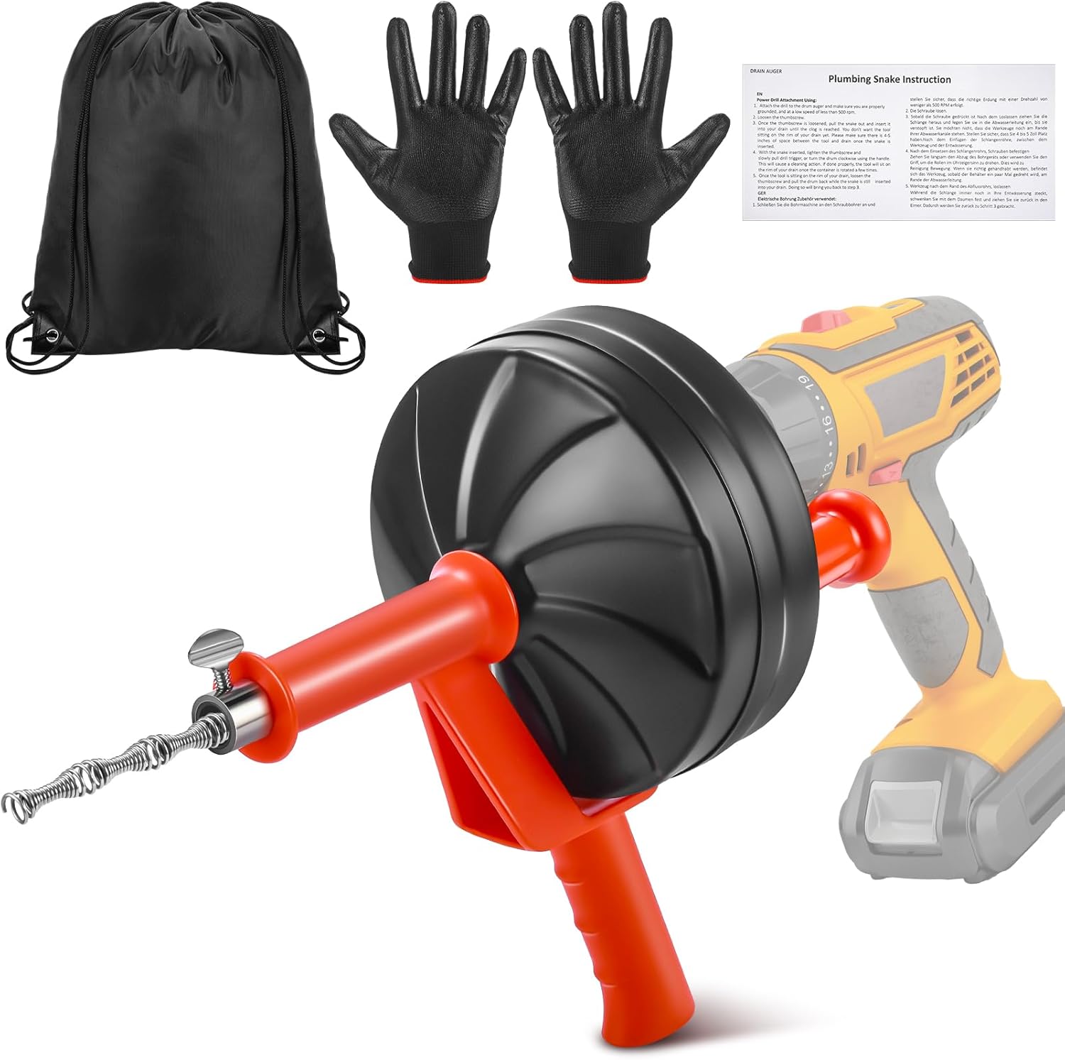 Relaxweex 50 Feet Drain Snake Drain Auger Clog Remover with Drill ...