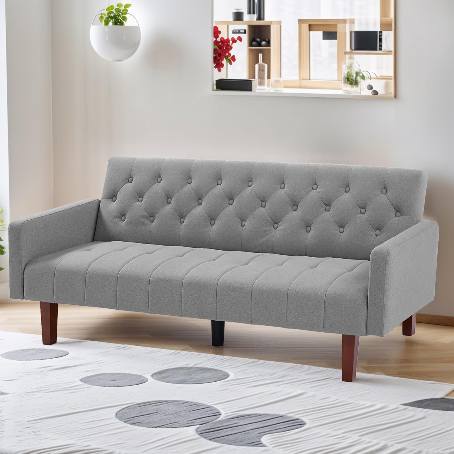 Amazon.com: Wonder Comfort 74" Linen Futon Sofa Bed, Adjustable ...