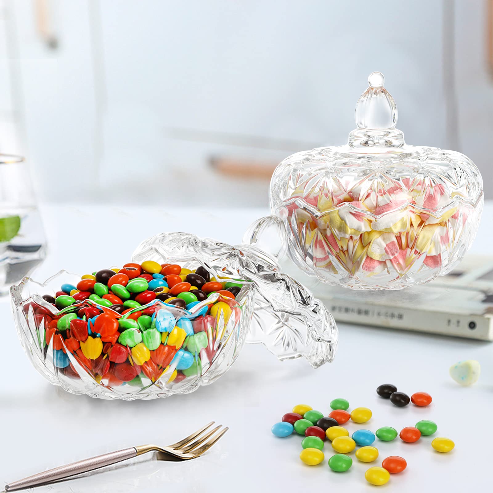 YOUEON Set of 4 Glass Candy Dish with Lid, 6.2" Decorative Candy Bowl ...