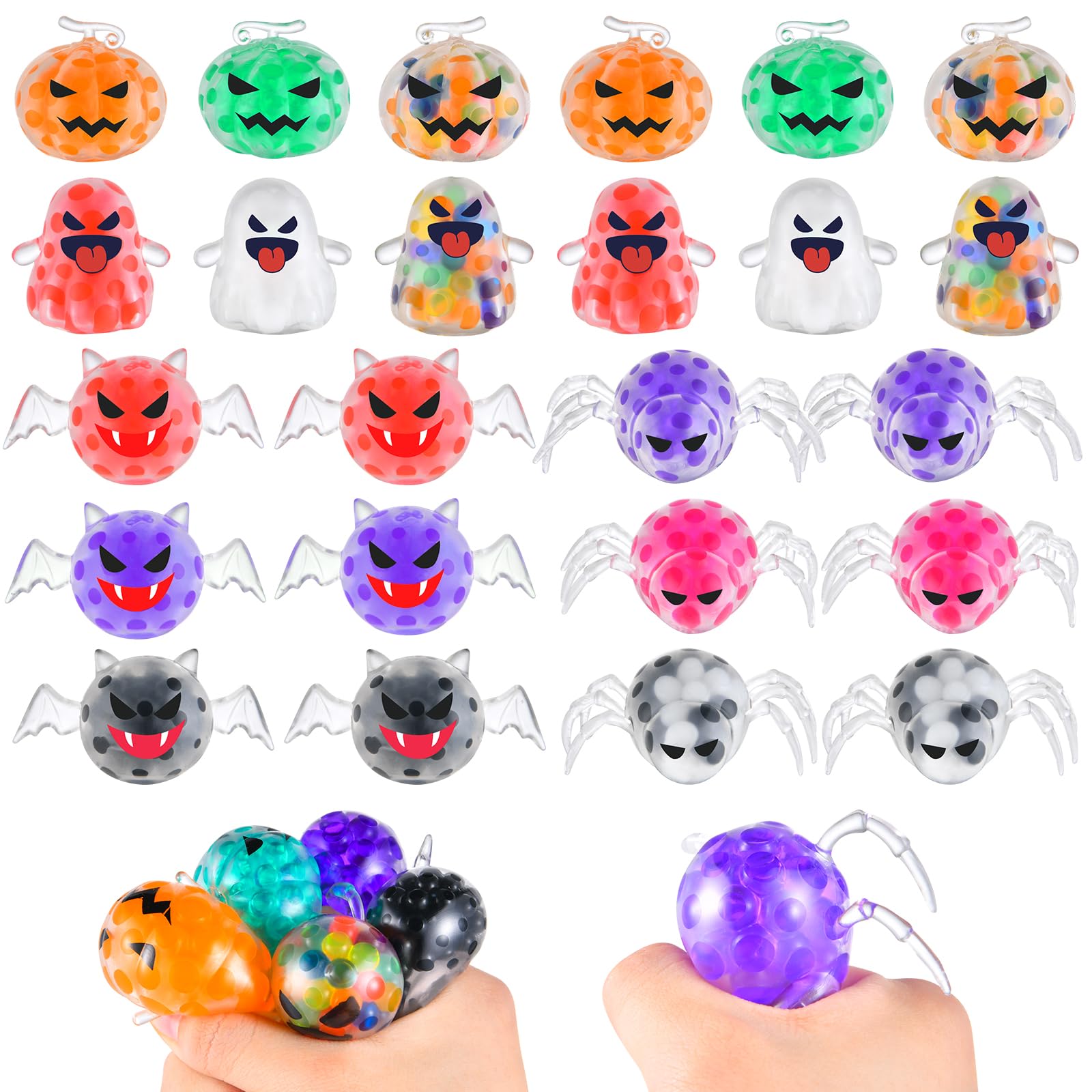 Amazon.com: 24Pack Halloween Mini Squeeze Balls Pumpkin Ghost Stress ...