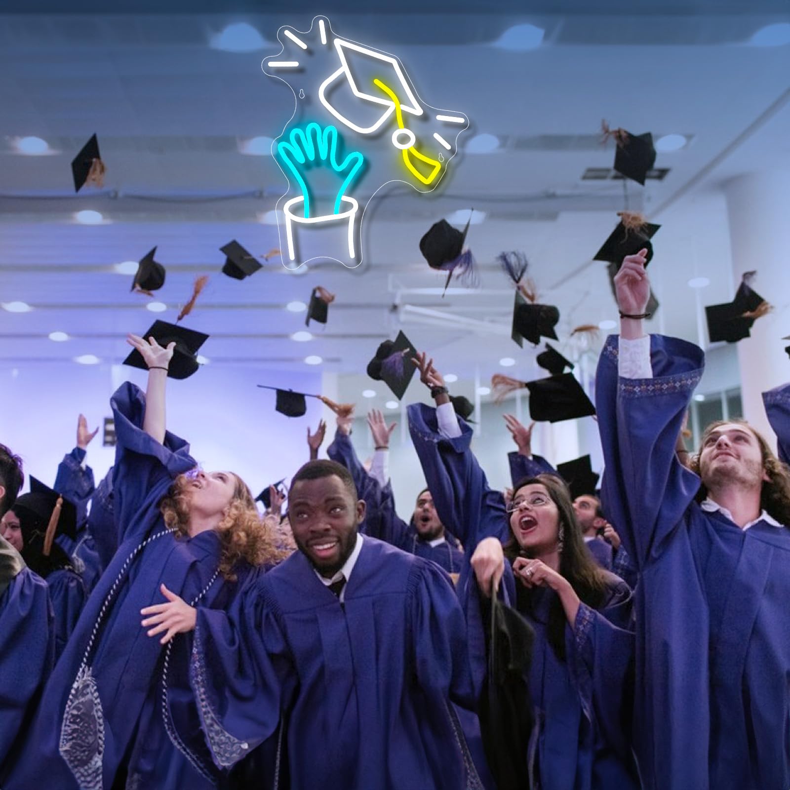 Snapklik.com : Graduation Cap Neon Sign, Ice Blue Gold Congrats Grad ...