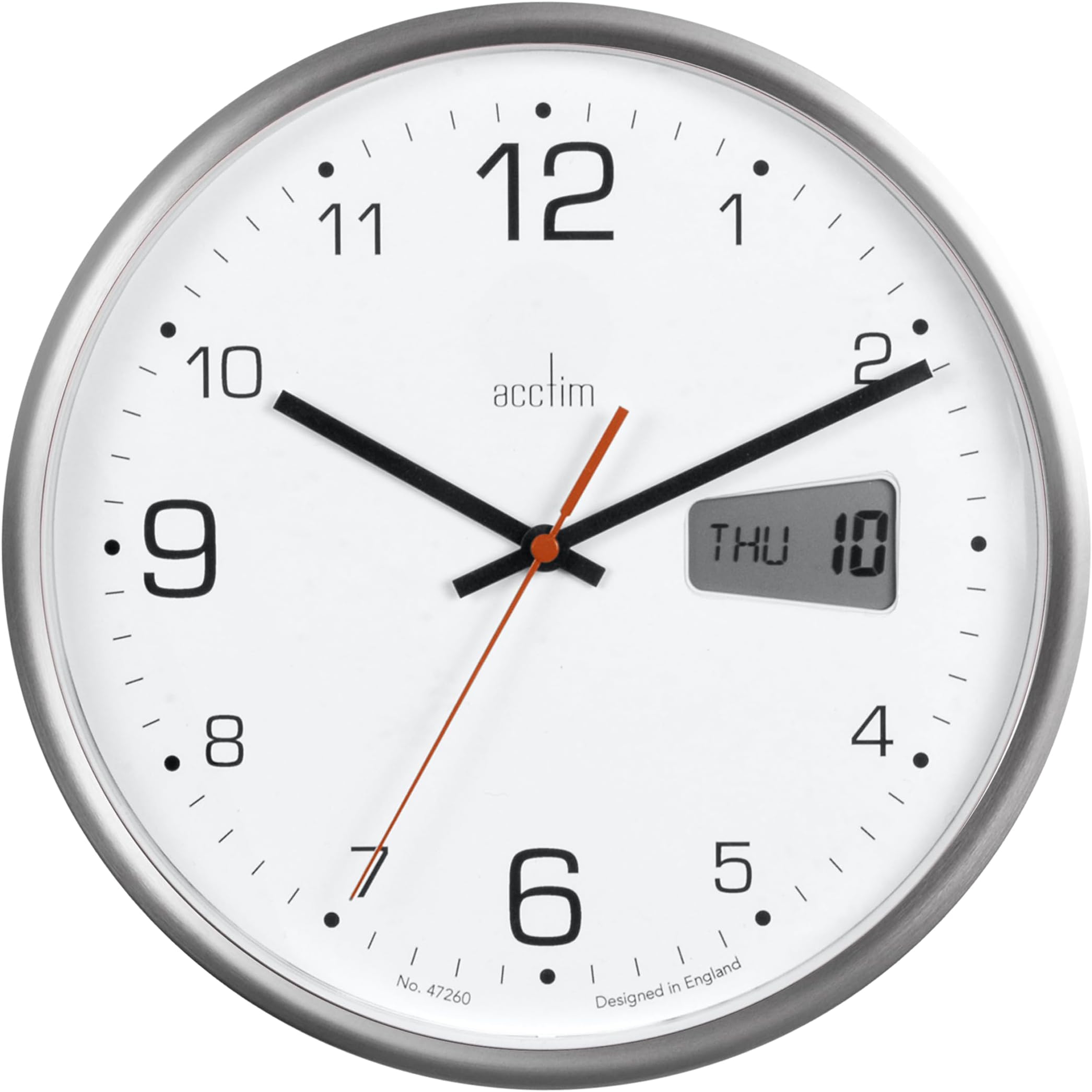 Acctim Kalendar Wall Clock Non-Ticking Sweep LCD Digital Display Energy ...