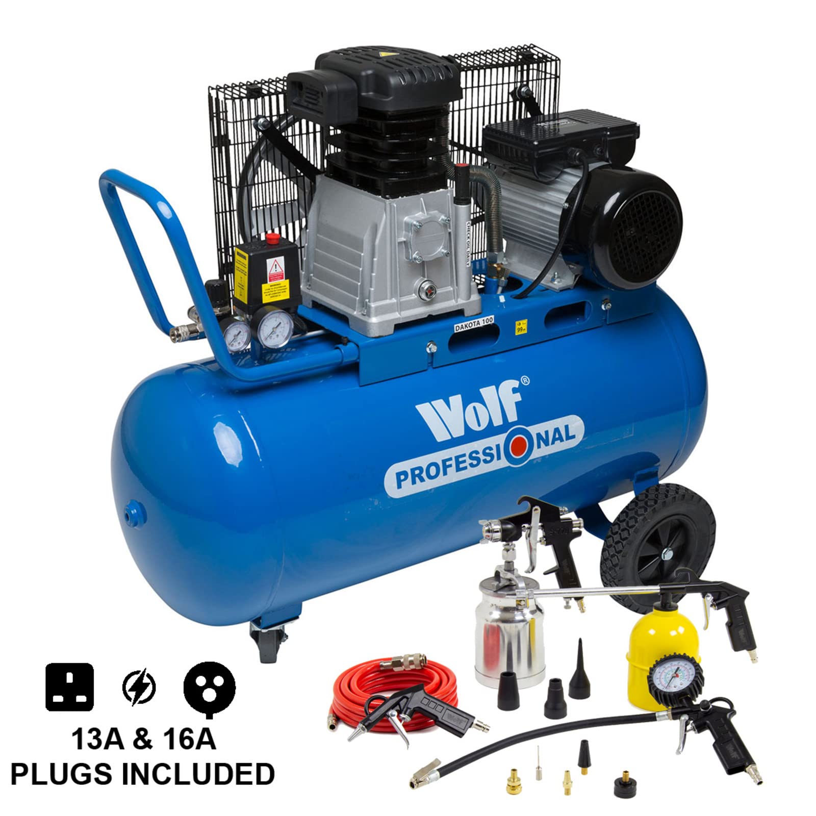 Buy Wolf Dakota 100L Air Compressor 14CFM 2200w 3HP 150psi 10BAR MWP ...