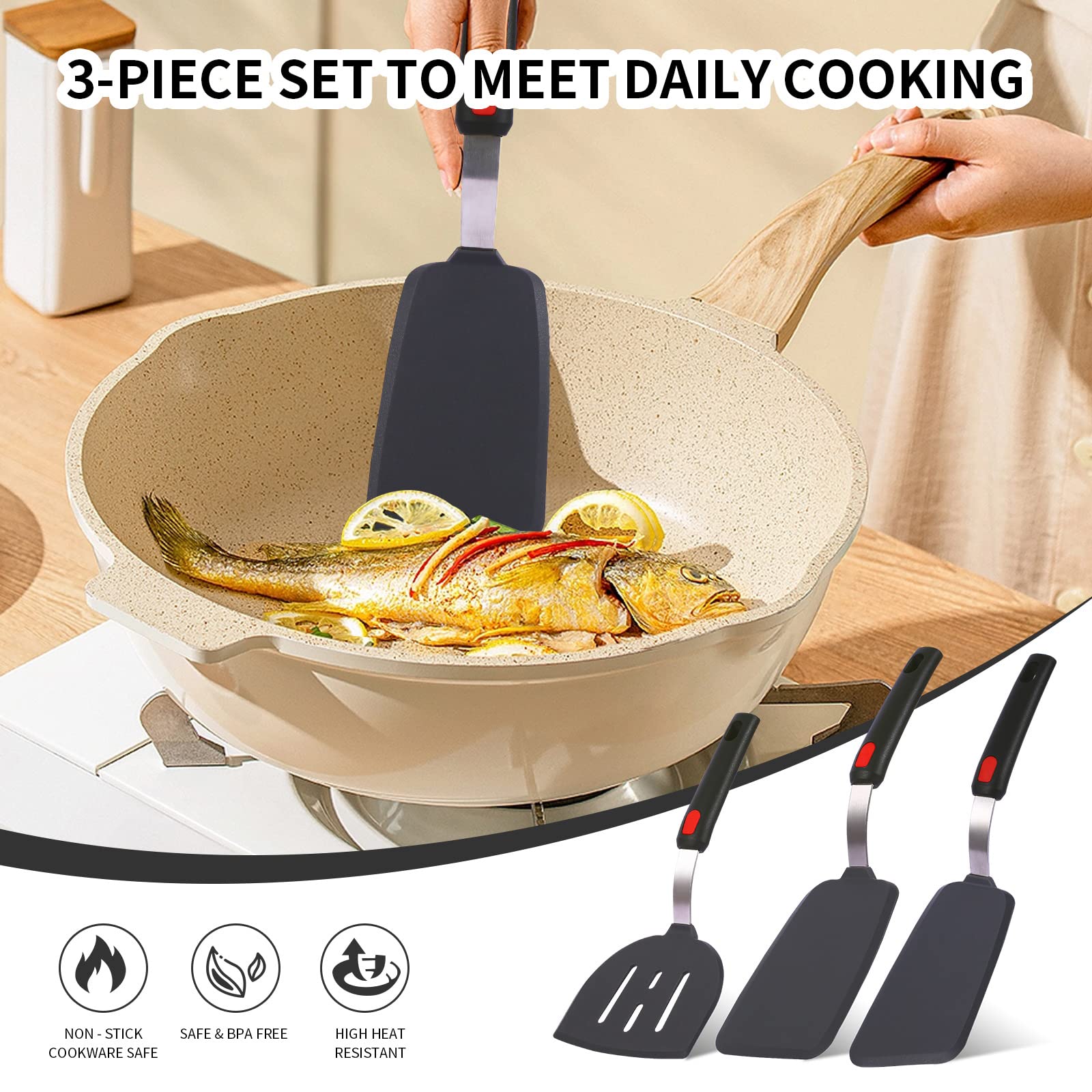 Snapklik.com : Hvanam Silicone Spatula Turner Set Large And Thin ...