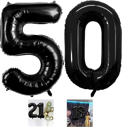Amazon.com: 50 Number Balloon Black 40 inch Big Foil Mylar 50th ...