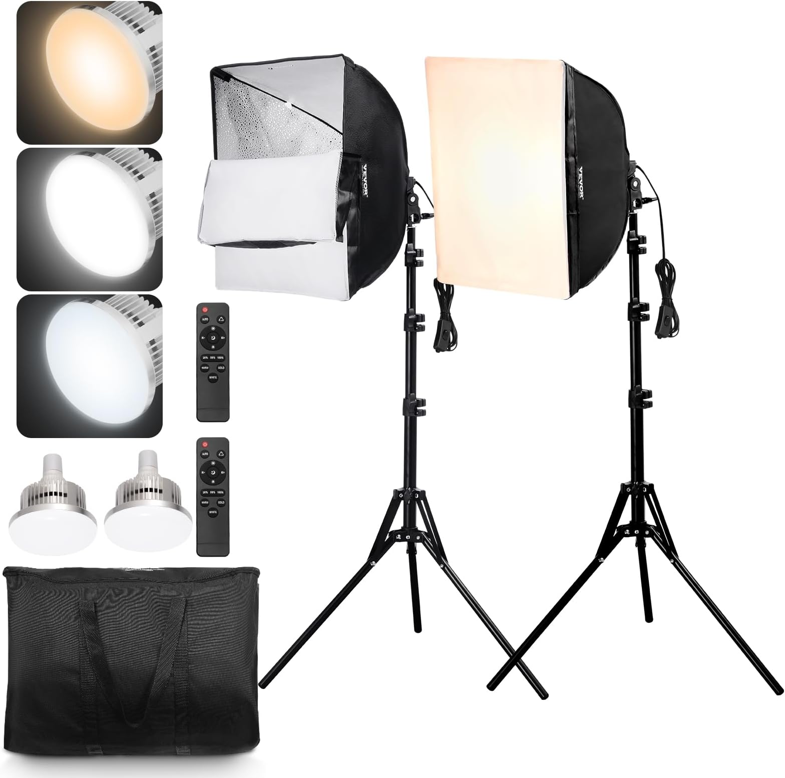 Amazon.com : VEVOR Softbox Lighting Kit,16" x 16",Professional Softbox with 45W LED Bulbs,3000 ...