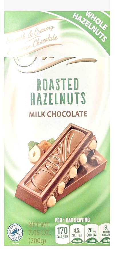 Amazon.com : Milk Chocolate Whole Roasted Hazelnuts Bars, Smooth ...