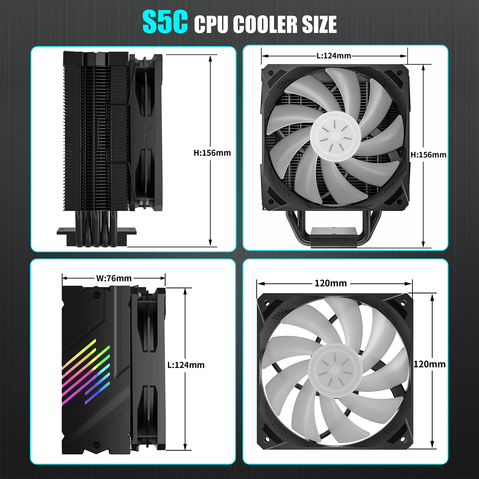 Snapklik.com : upHere S5C CPU Air Cooler LGA 1700 Ready 5 Heat Pipes ...
