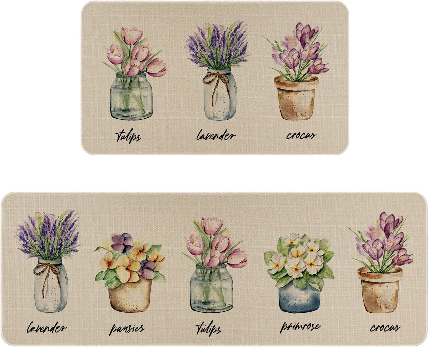 Amazon.com: Eikunn Farmhouse Flowers Vase Kitchen Rugs Set of 2 ...