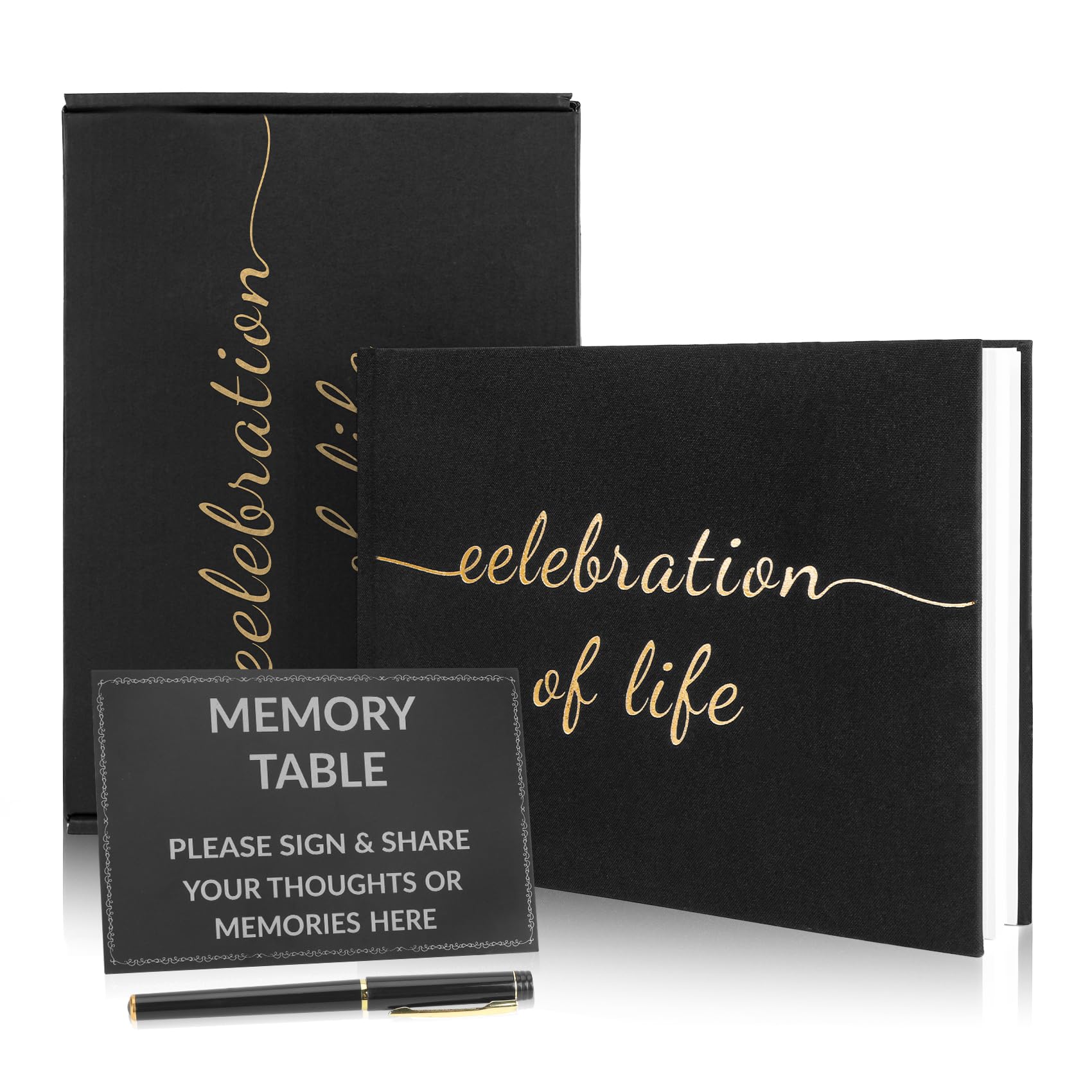 Funeral Memory Book, Condolence Book with Table Sign, Pen and Box ...