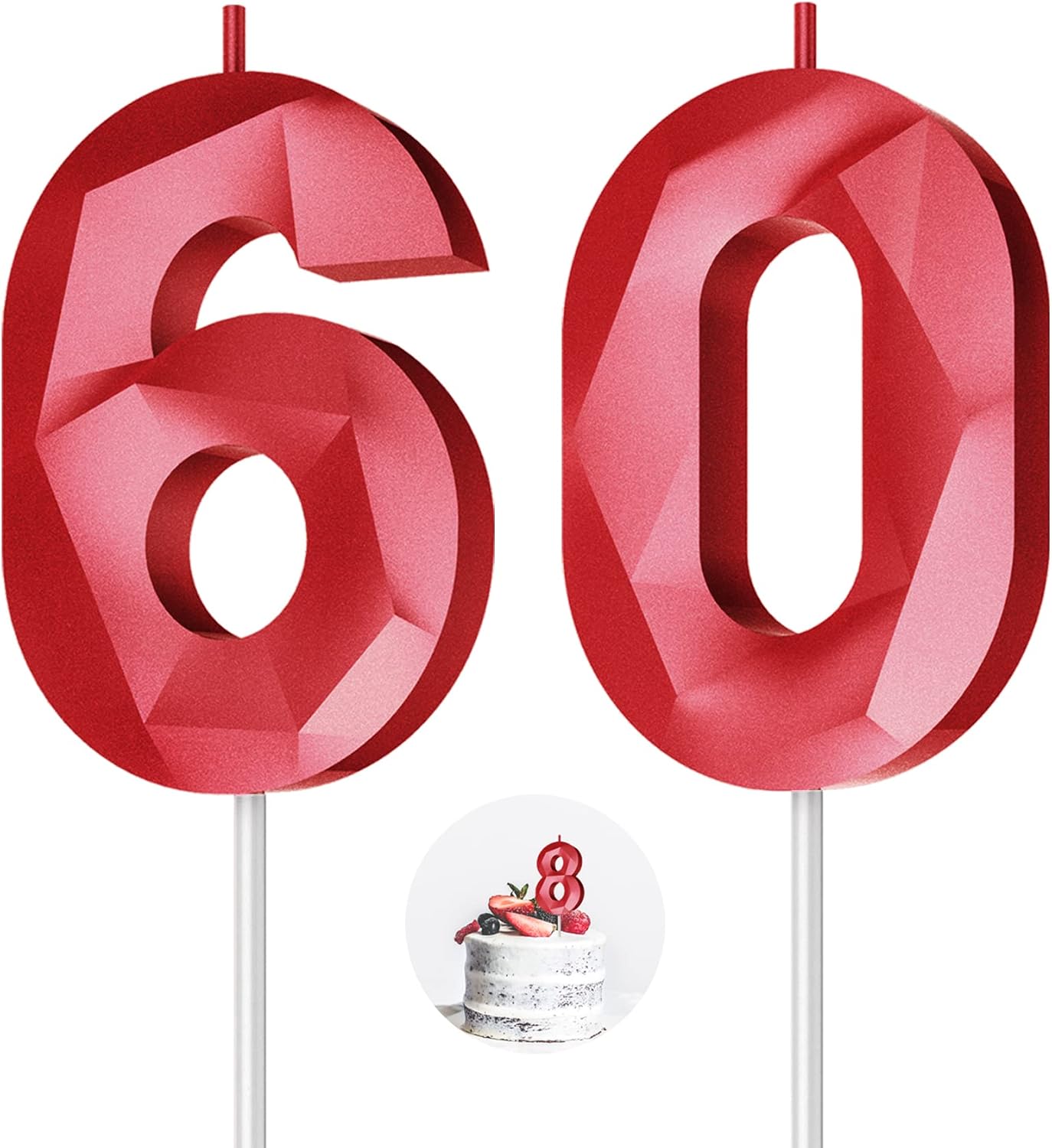 Amazon.com: Number Birthday Candles(60 Candle Red) 3D Diamond Shape ...