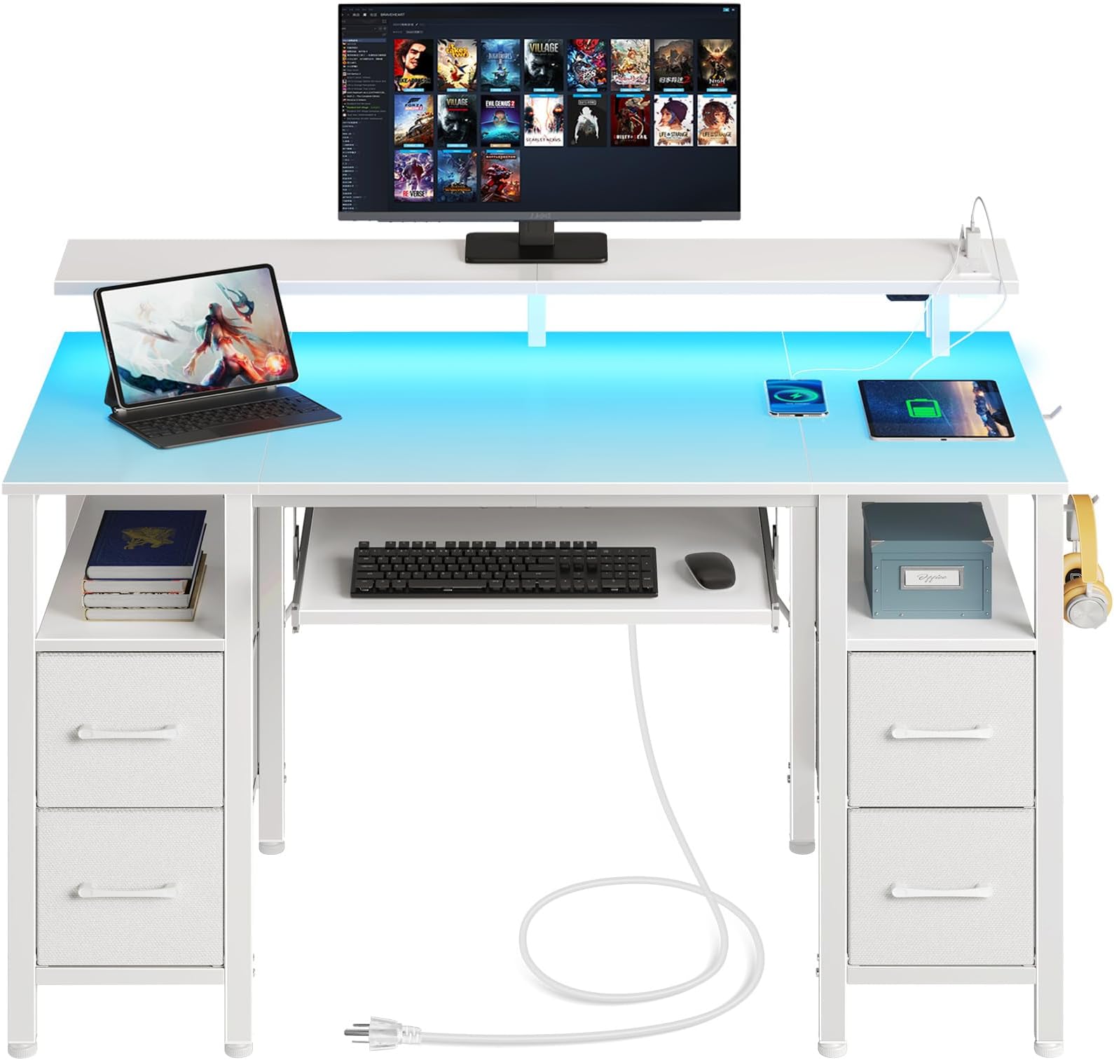 Amazon.com: ODK Gaming Desk with Led Lights and Power Outlet, 48 Inch ...