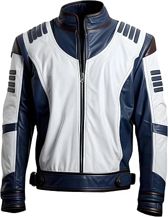 Futuristic Jacket, Navy Blue and White, Zip-Up, Padded Shoulders at ...