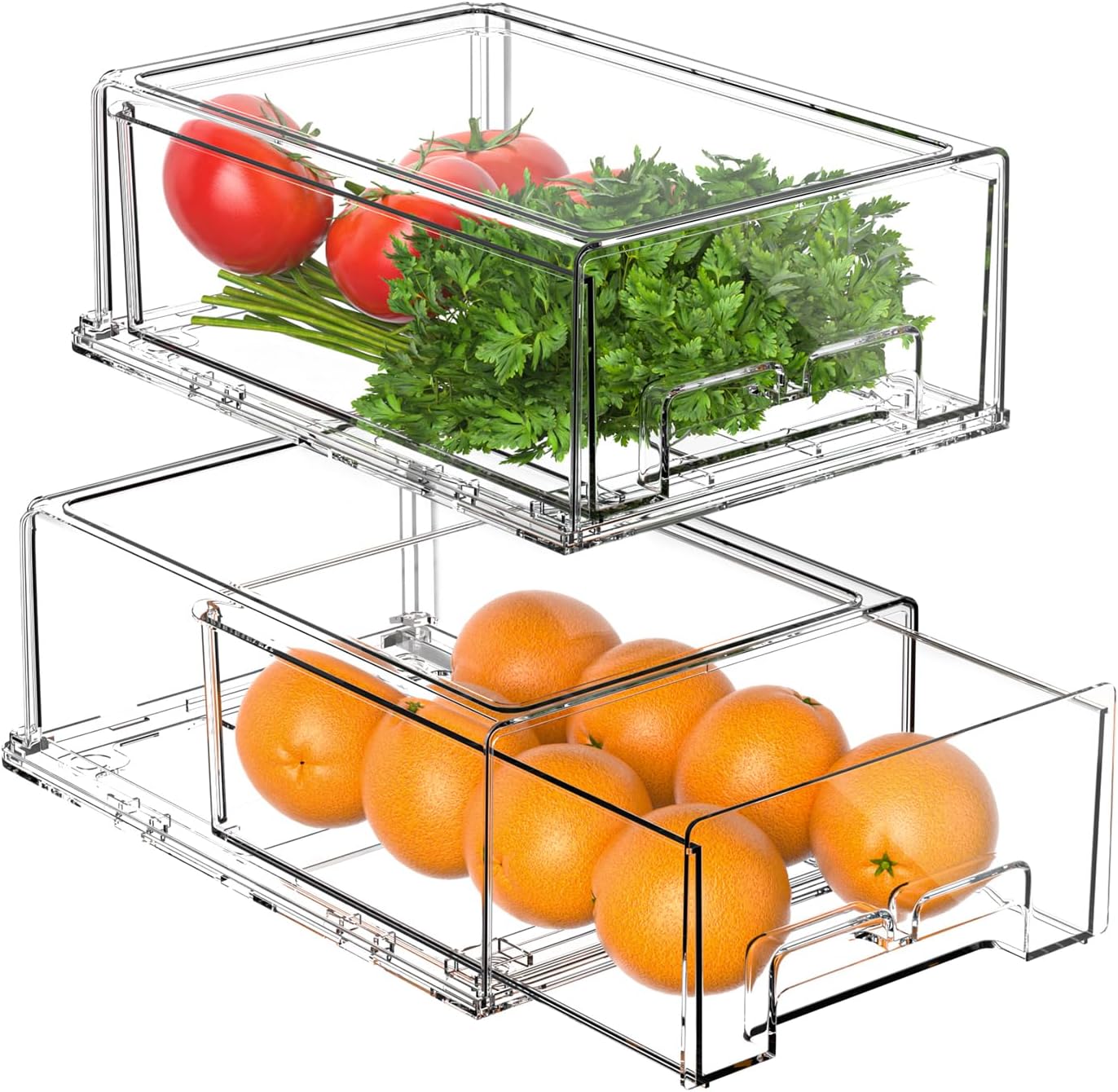 Amazon.com: bealy 2 Pack Stackable Refrigerator Organizer Bins Pull Out ...