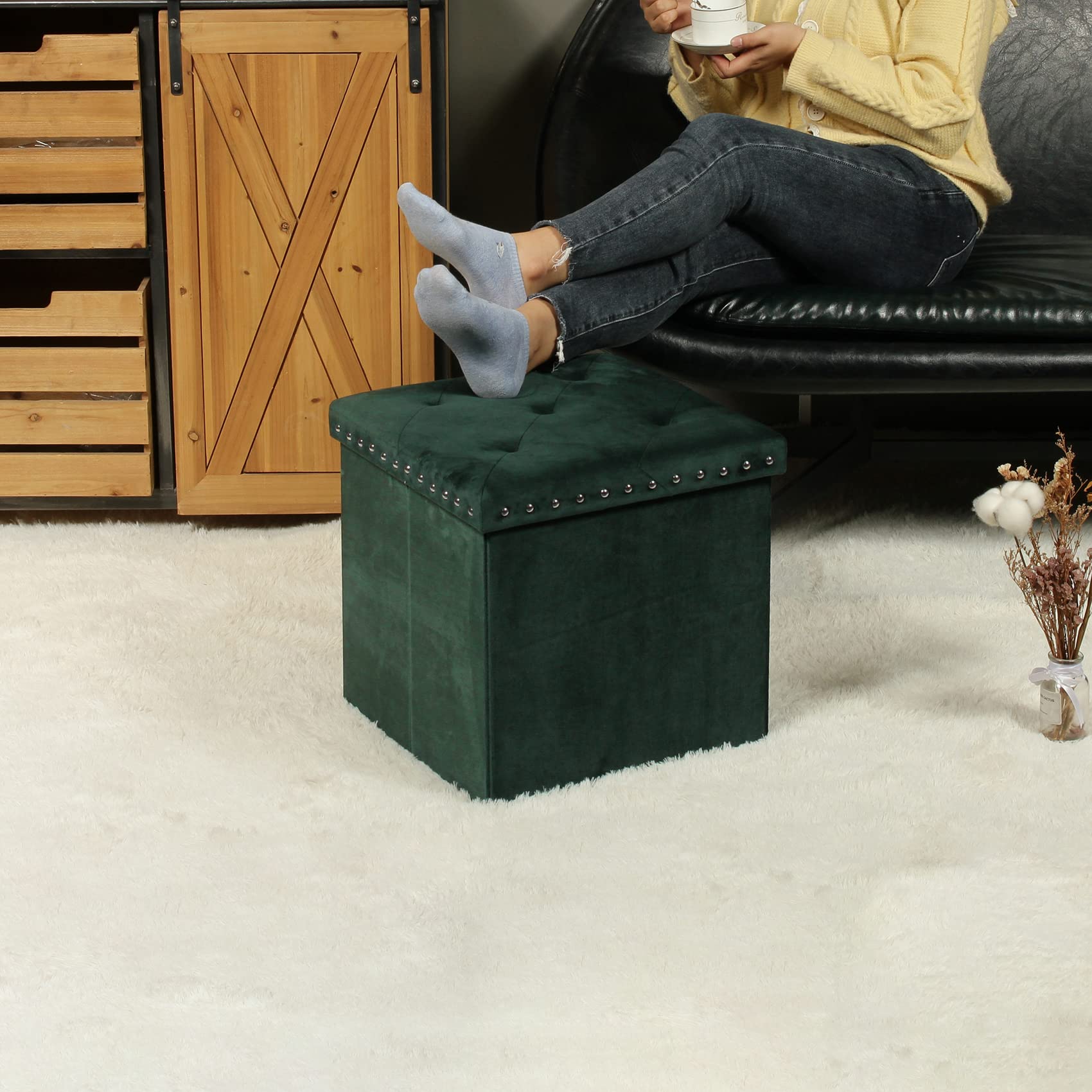 B FSOBEIIALEO Storage Ottoman Cube, Folding Tufted Ottomans with ...