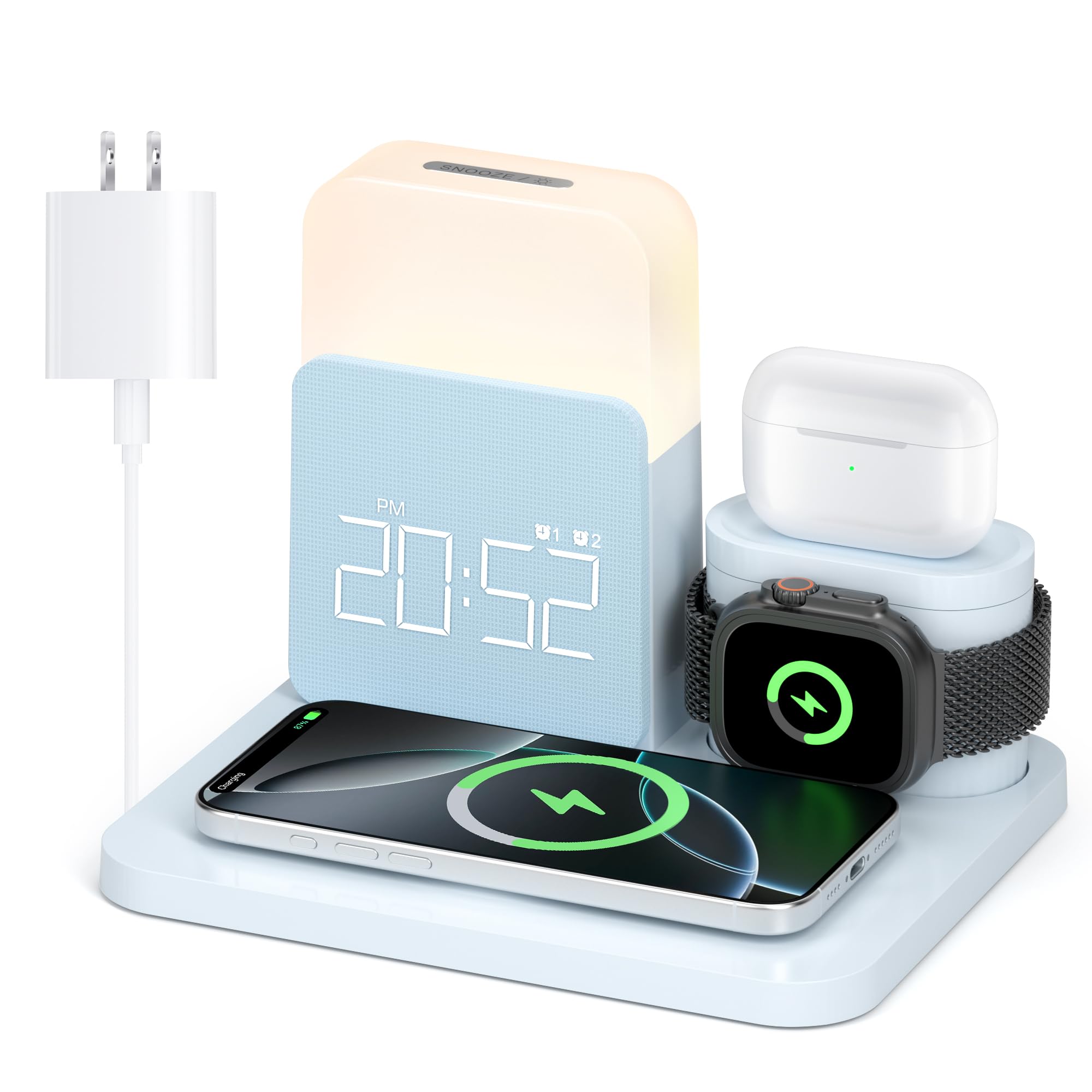 Amazon.com: 7 in 1 Wireless Charging Station, Alarm Clock with Wireless ...
