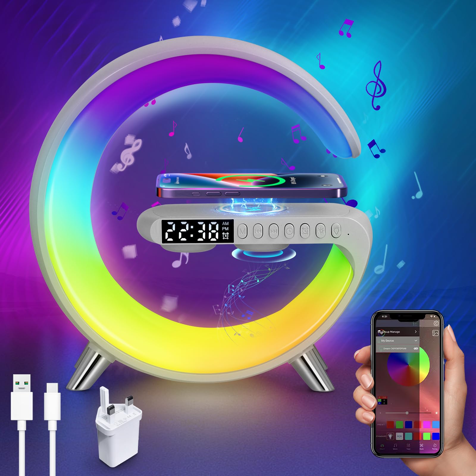 BT Chou Wake Up Light Sunrise Alarm Clock with FM Radio USB ...