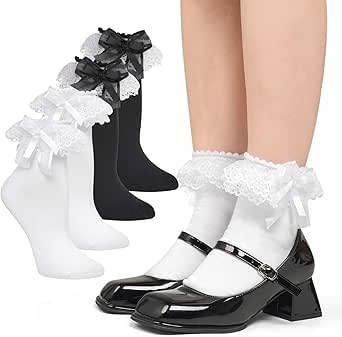 Amazon.com: Murmorers Lace Ruffle Socks Women with Bow, Ankle Frilly ...