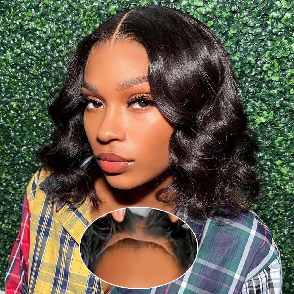 Wear and Go Glueless Bob Wigs Human Hair Pre Plucked Pre Cut 10 Inch ...