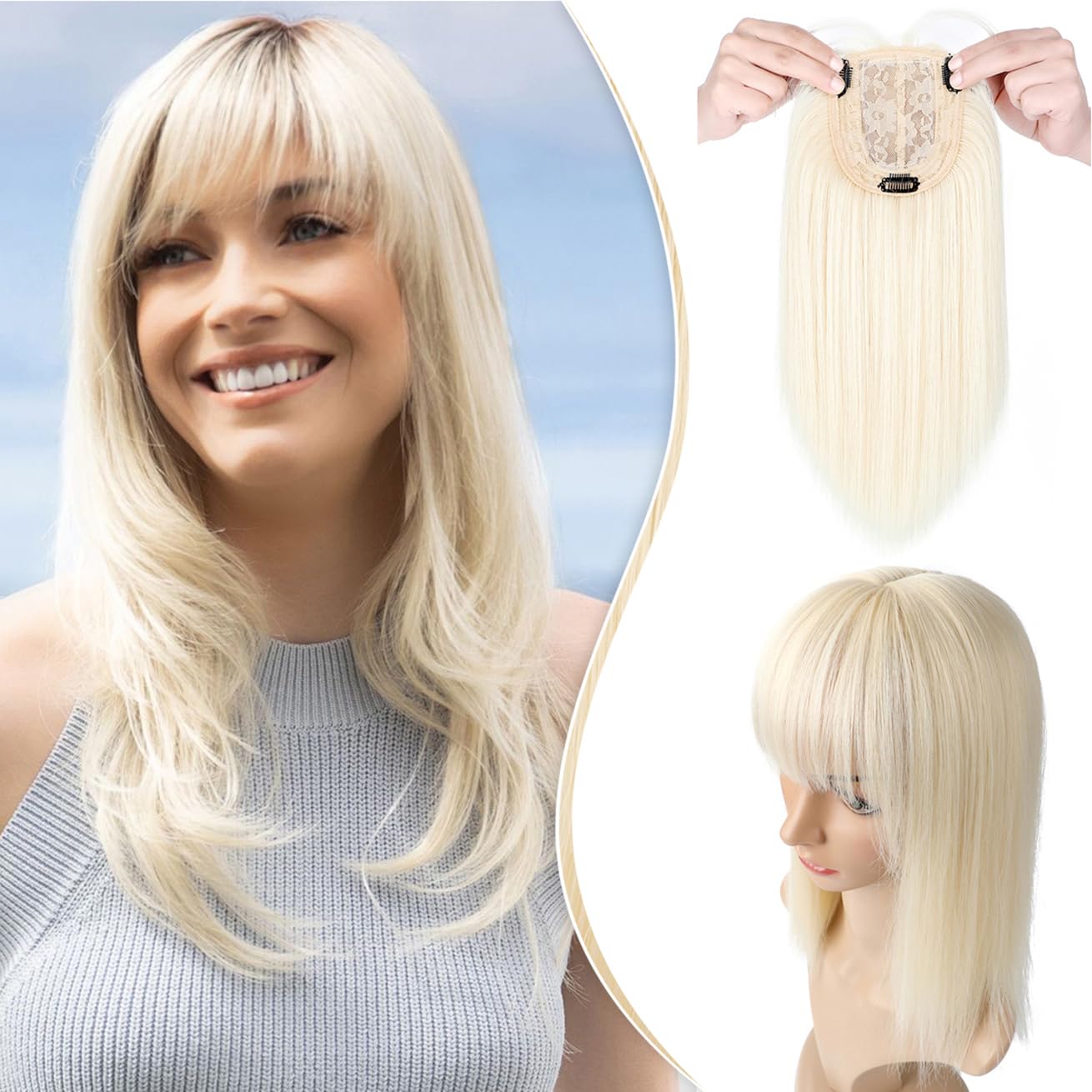 Amazon.com : FELENDY 14" Hair Topper with Bangs Clip in Top Extensions ...