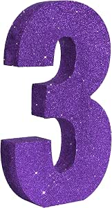Amazon.com: TONIFUL 7.8 Inch Purple Glitter Number 3 Table Centerpiece ...