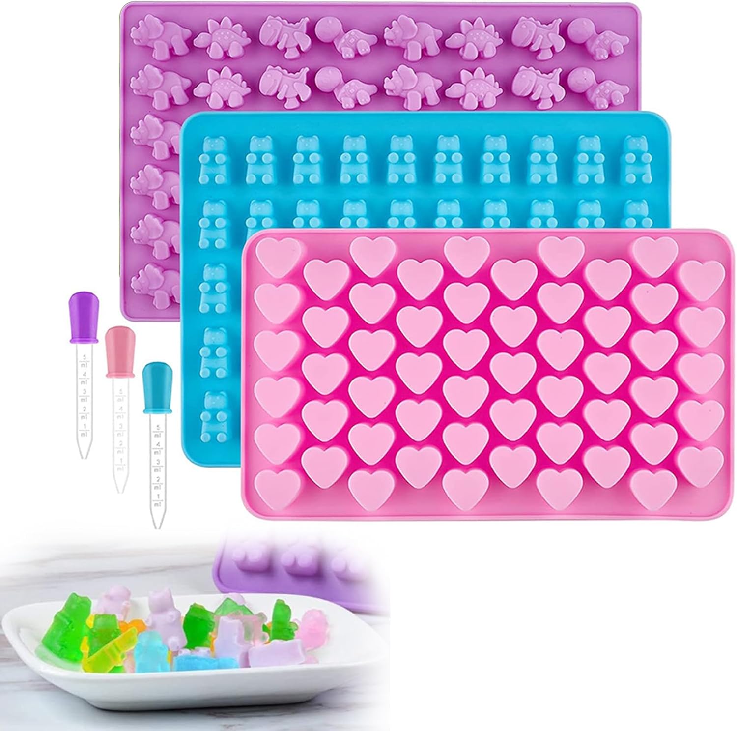 3Pcs Gummy Moulds Set with 3Pcs Droppers Gummy Bear Mould Set for Home ...