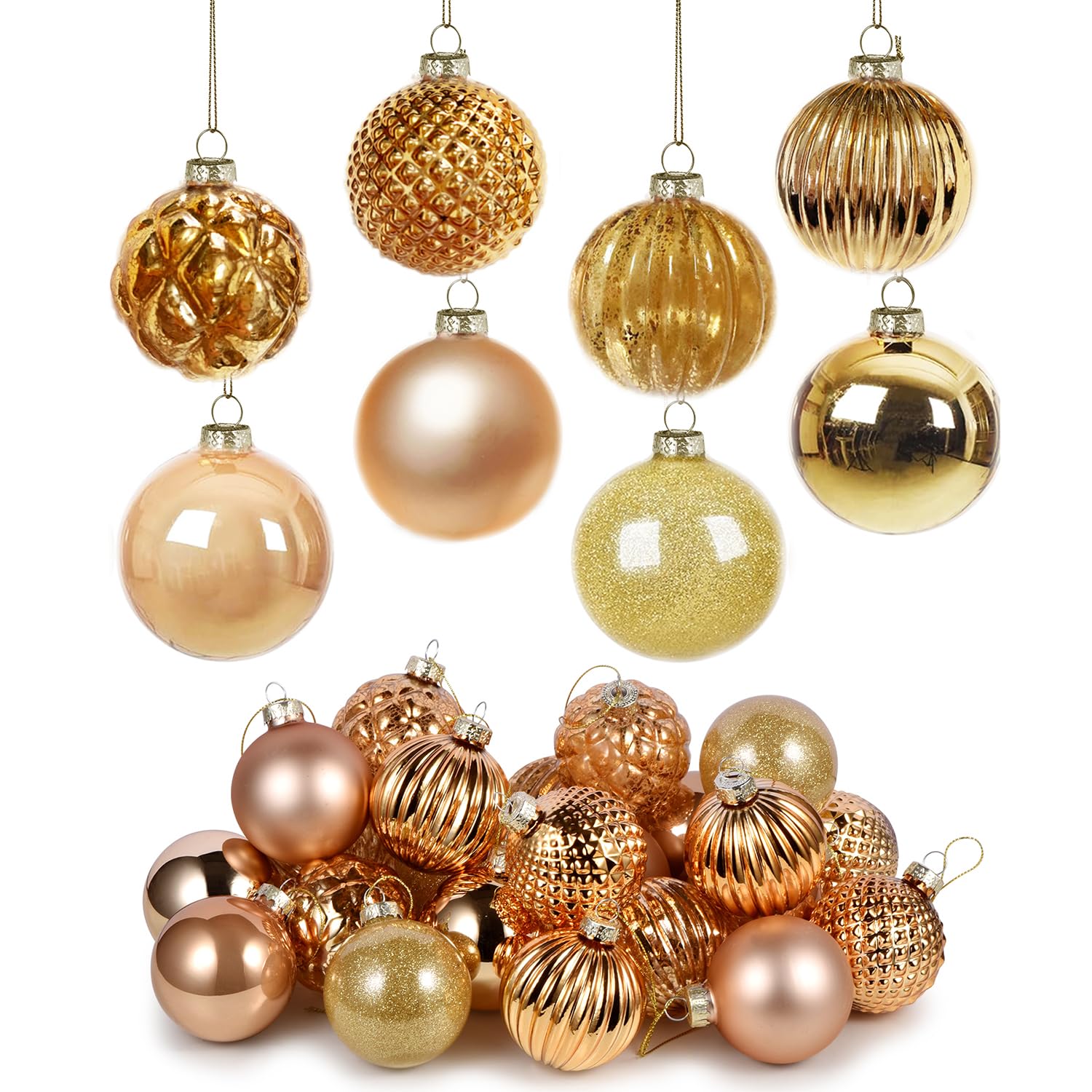 24Pcs Farmhouse Christmas Glass Balls Ornaments,Vintage Mercury Glass ...