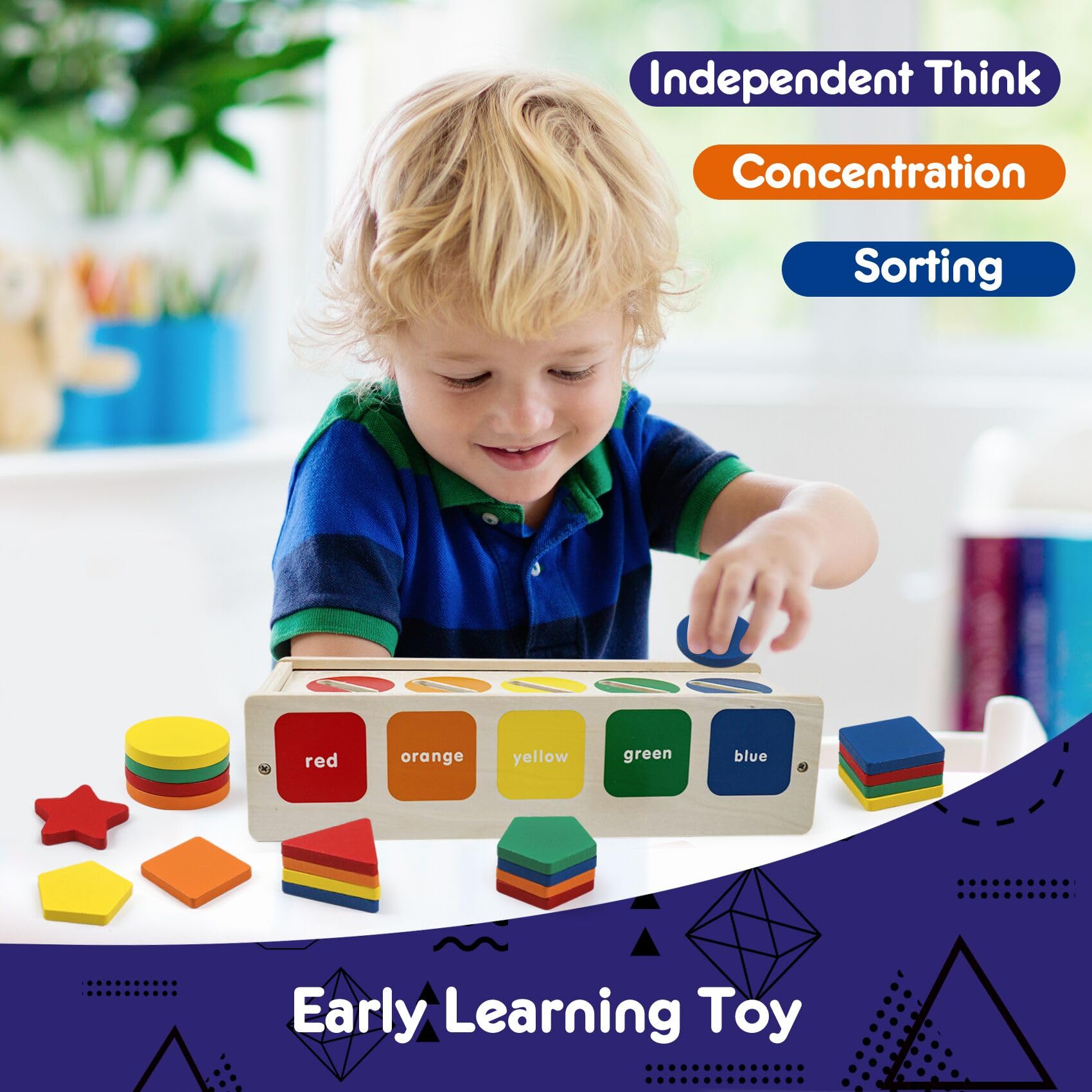 Snapklik.com : Wooden Sorting Toy Montessori Color & Shape Sorter Class ...
