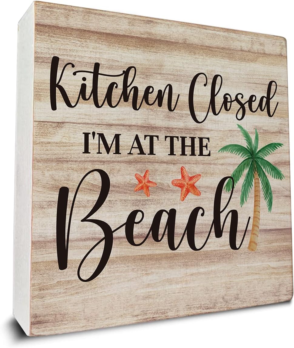 Amazon.com: Kitchen Closed I'm at the Beach Wooden Box Sign Desk Decor ...