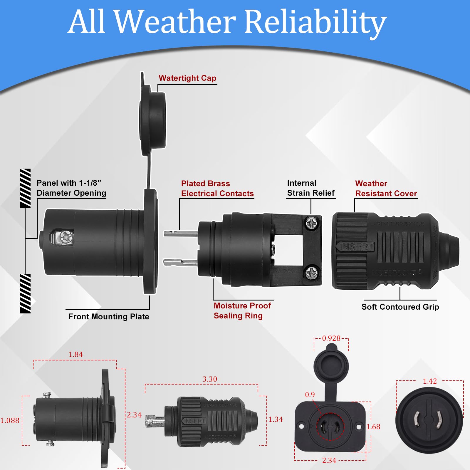 Snapklik.com : 40A Trolling Motor Plug & Receptacle 12VBRS2 For 2 Wire ...