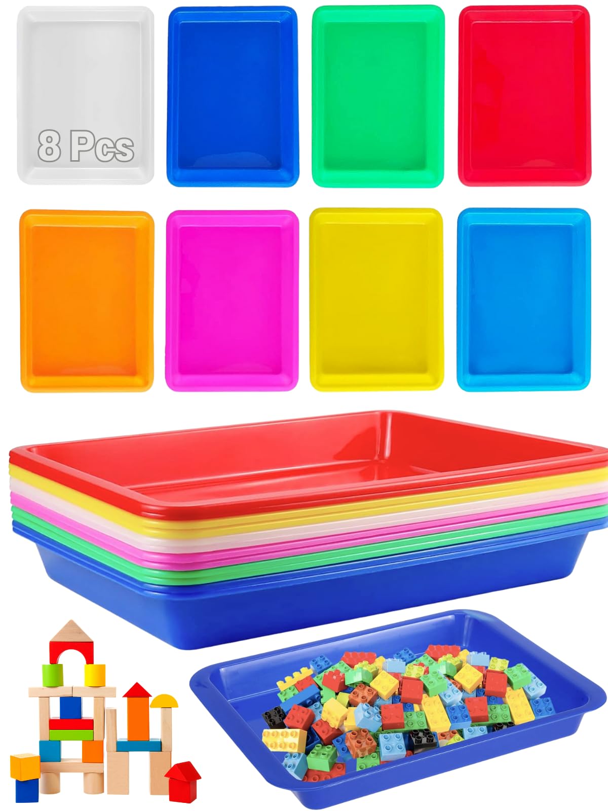 Amazon.com: 8 Pack Plastic Art Trays 10.9'' x 8.3'' x 1.2'', 8 Colors ...