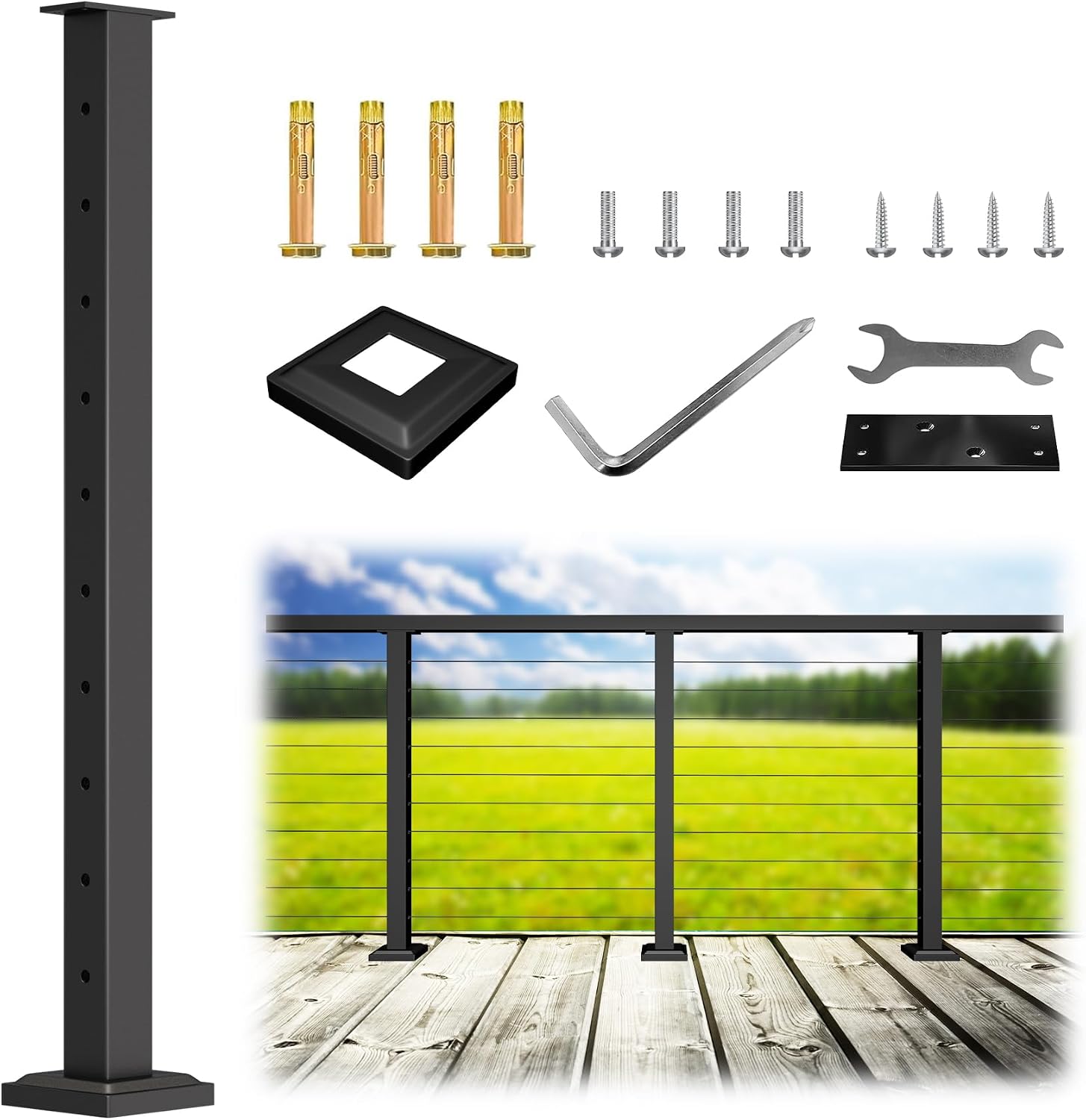 33.5" Cable Railing Post, Level Line Post, Indoor Railing Kit ...