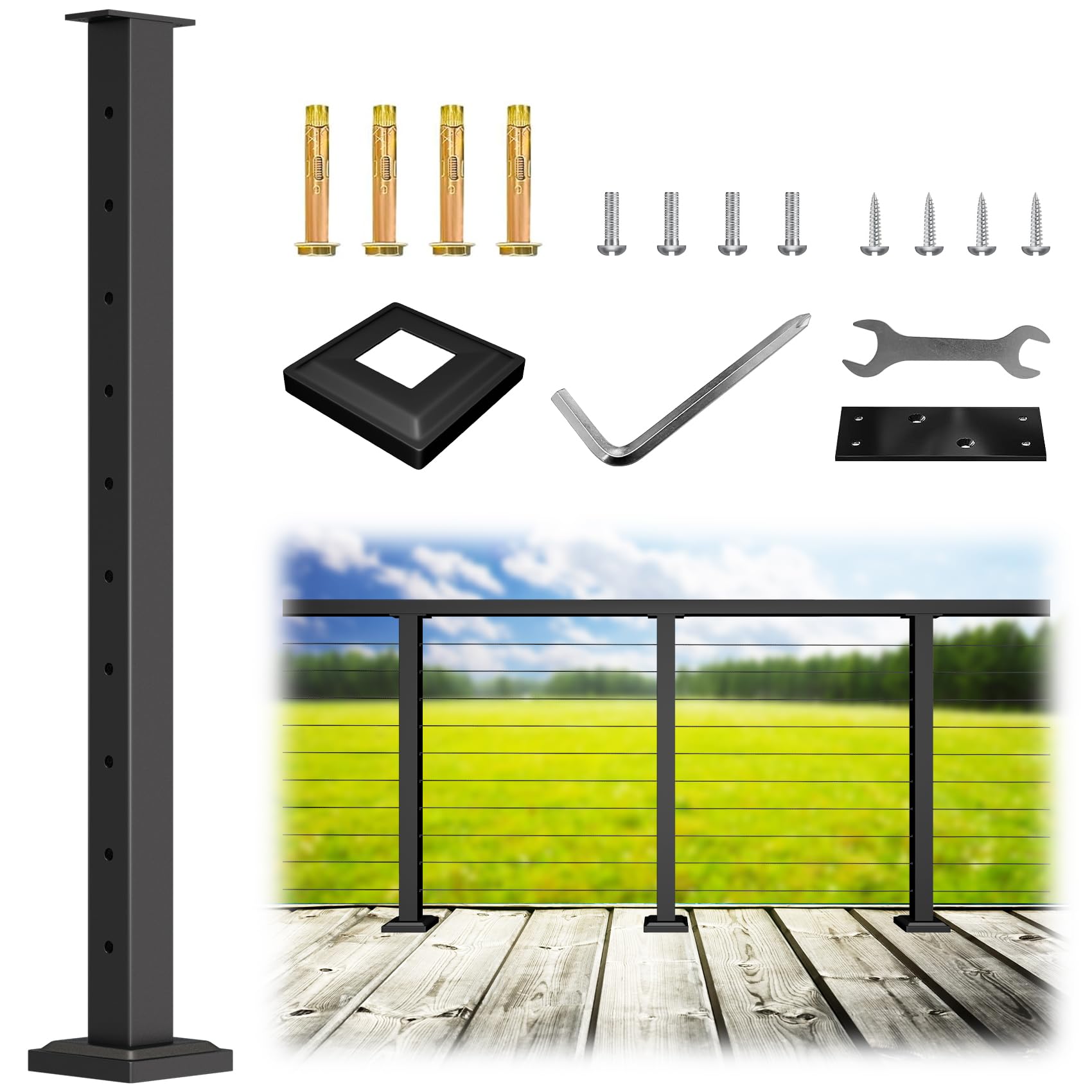 33.5" Cable Railing Post, Level Line Post, Indoor Railing Kit ...