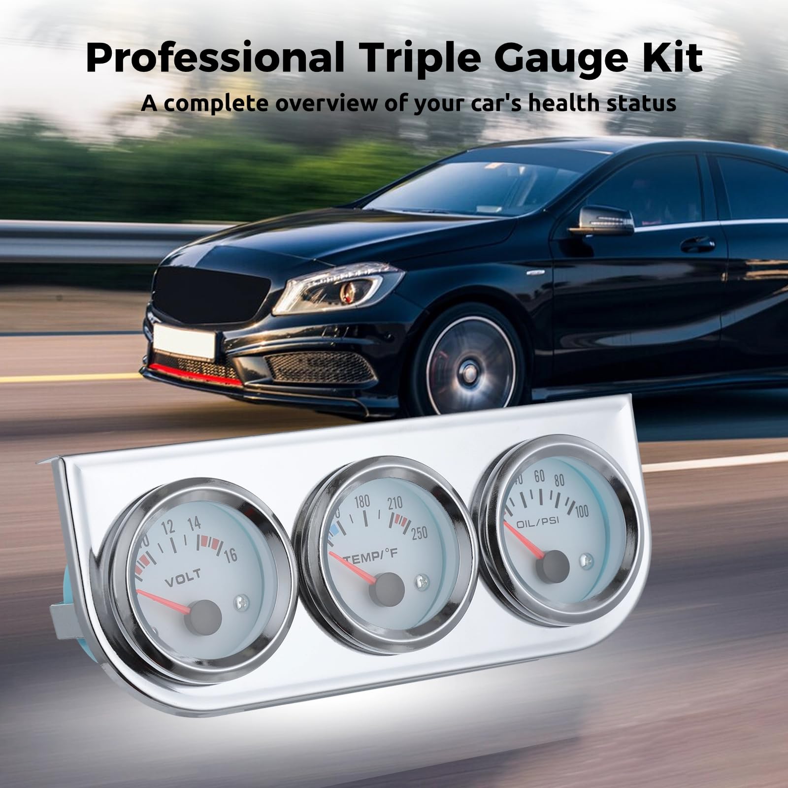 Snapklik.com : Vinyl 52mm 2 3 In 1 Car Auto Gauge Kit, 3 In 1 Car Meter ...