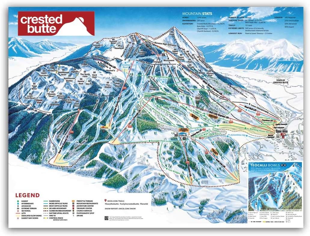Amazon.com: Crested Butte Ski Resort Trail Map Poster Framed or ...