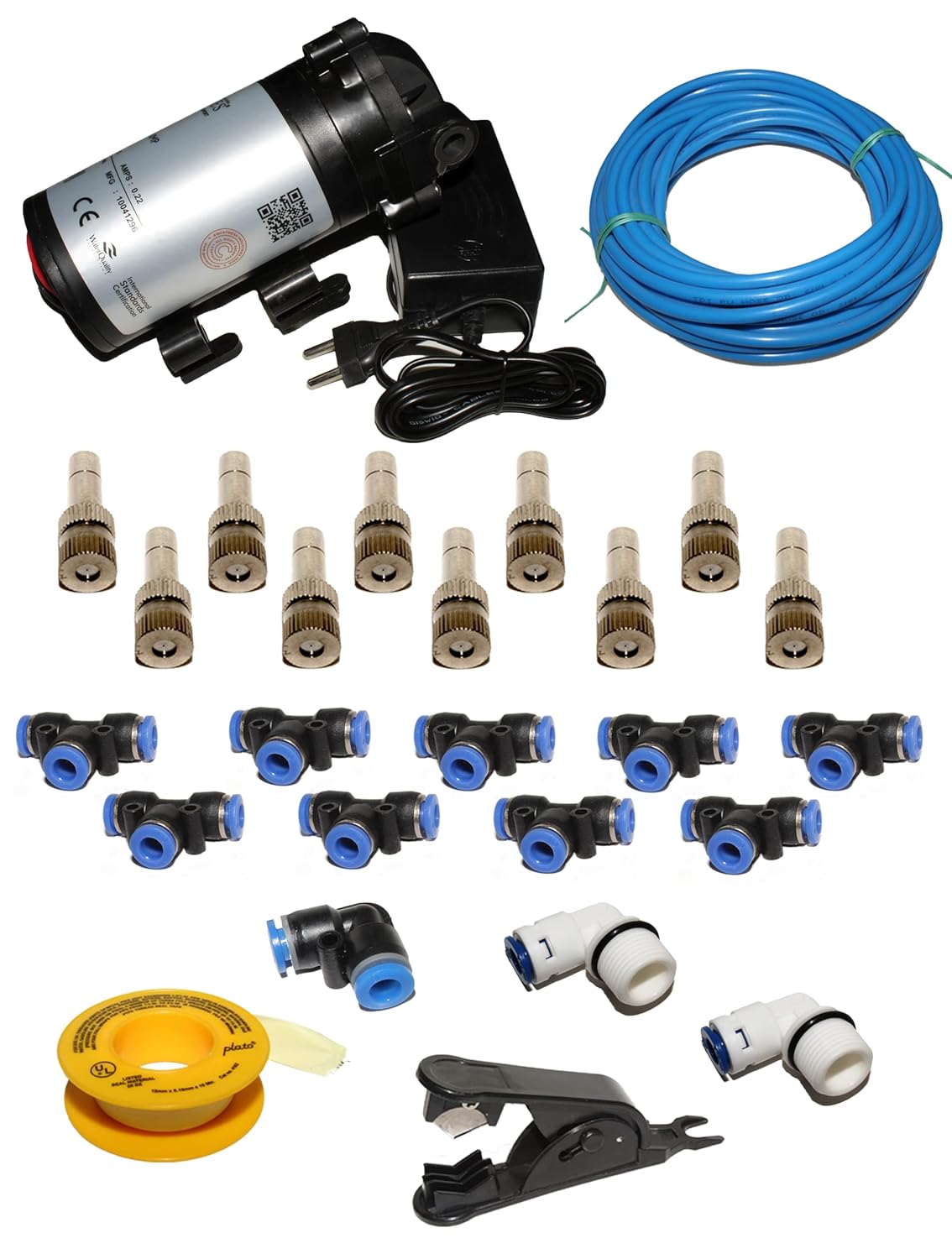 DIY Misting System Kit with Nozzles, Mist Pump, Pipe, Connectors etc ...