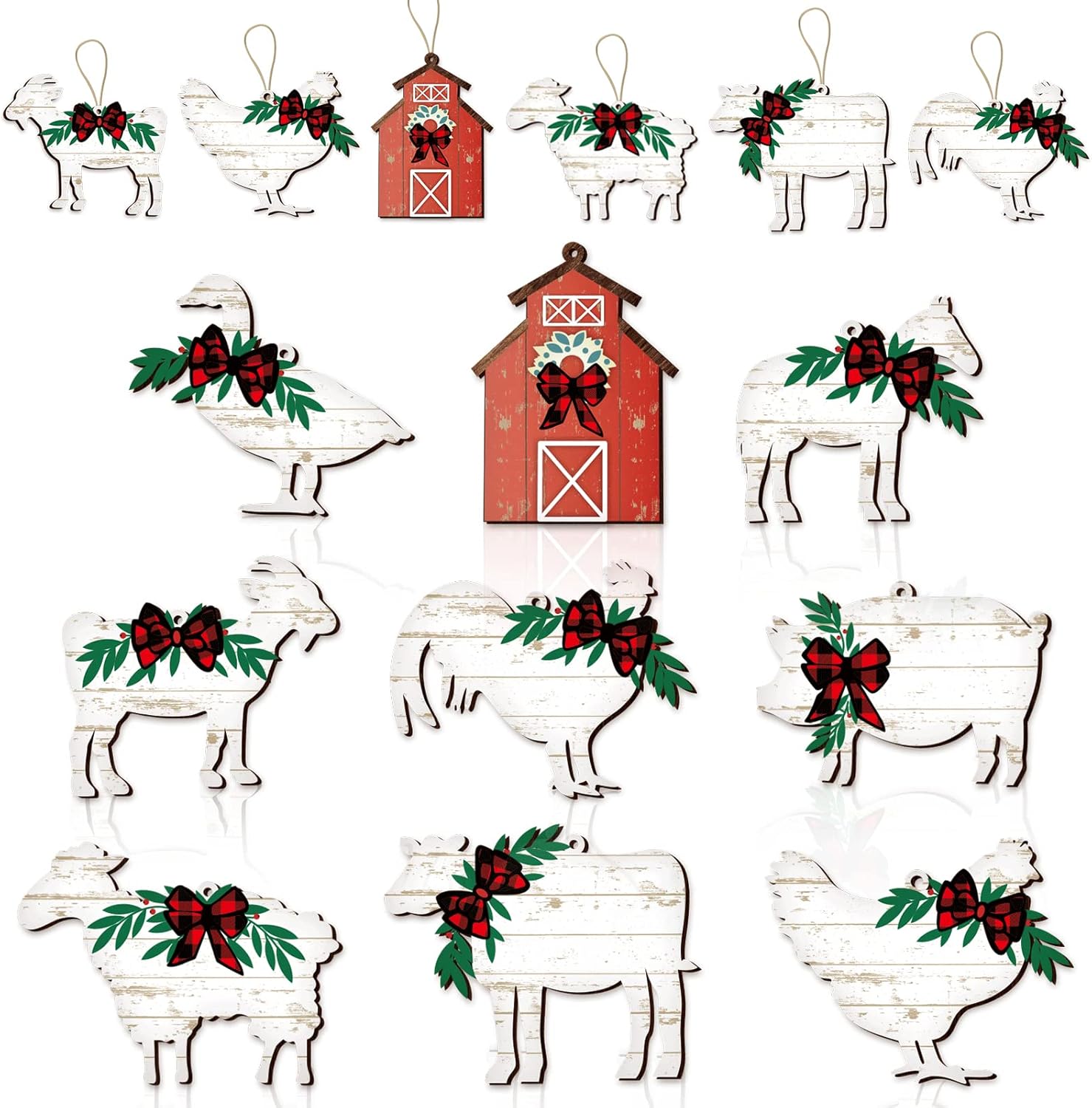 Amazon.com: 36 Pcs Christmas Farm Animals Ornaments Wood Christmas ...