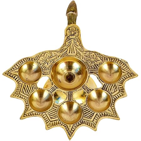 Buy BM Metal Works Brass Aarti Pancharati, 5 Face Oil Lotus Jyoti Diya ...