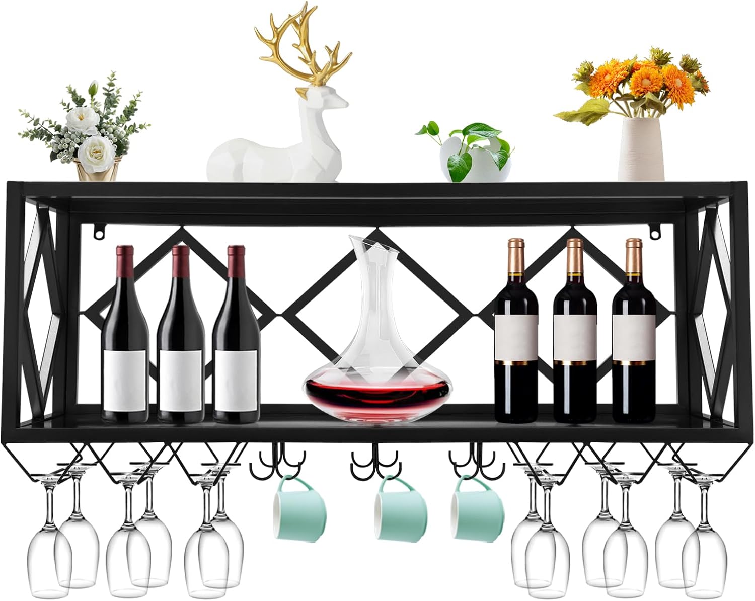 Amazon.com: awolsrgiop Wine Bottle Holder Wall Mounted Rack 2 Layer ...