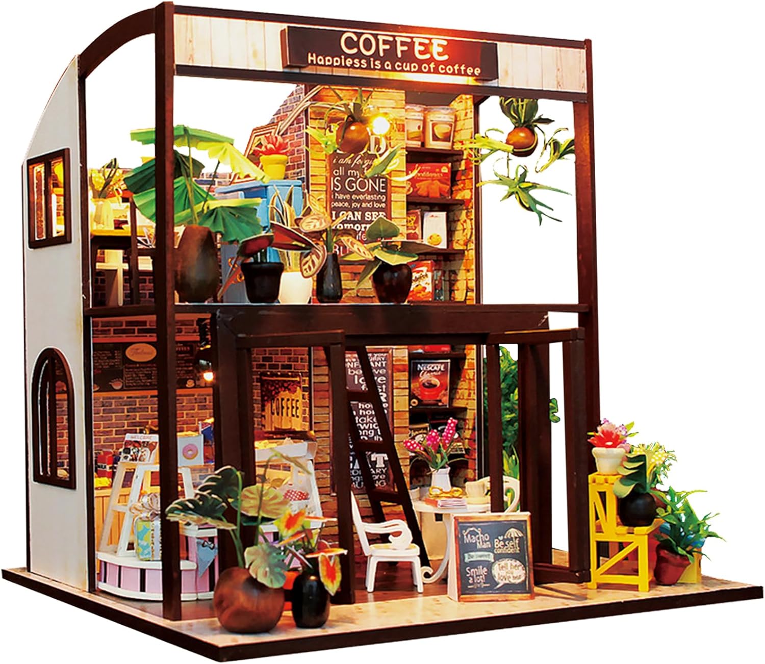 deAO Poppenhuis miniatuur met meubels, miniatuur huis zelf bouwen hout ...