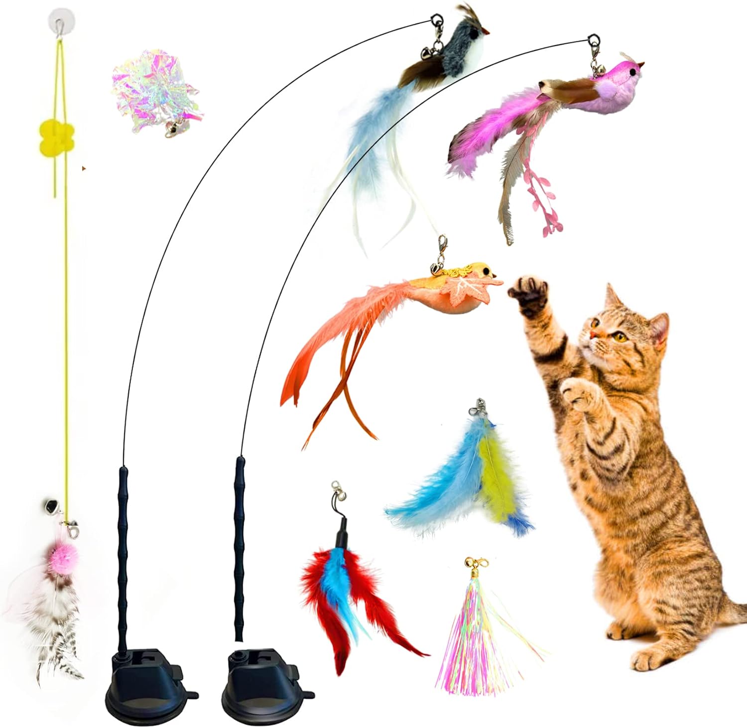 Amazon.com : Felicity Suction Cup Cat Toy, 2 in 1 Interactive Bird Toy ...